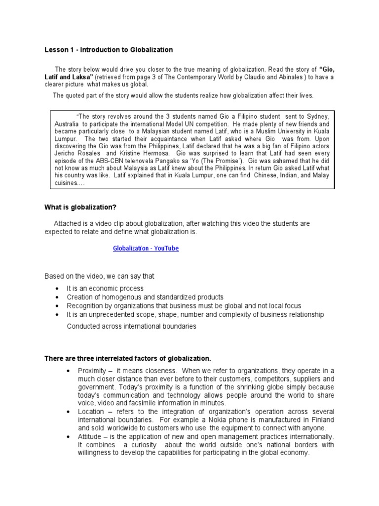 Lesson 1.doc CW | PDF | Globalization | Market (Economics)