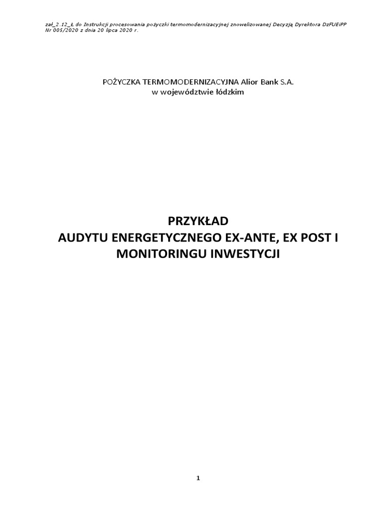 Rpo L Przykladowy Audyt Energetyczny Ex Ante | PDF