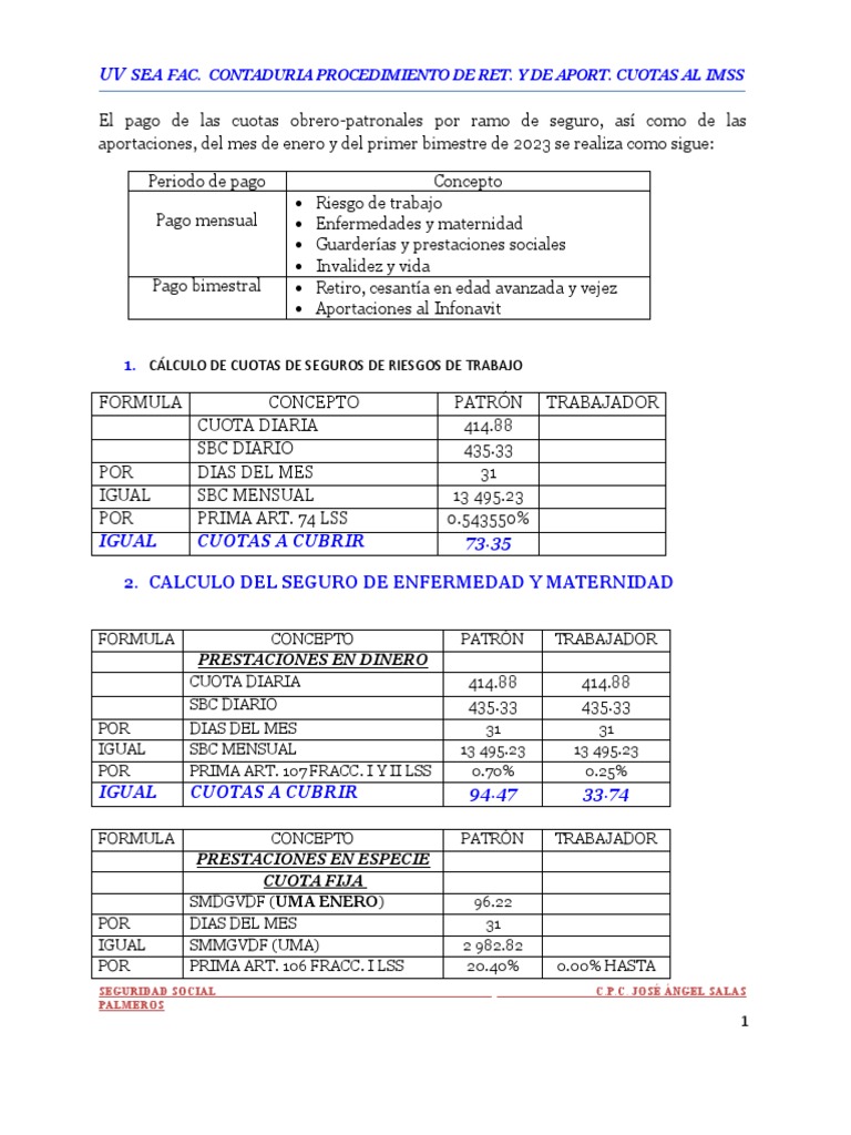 Cuotas IMSS y Aportaciones 2023 | PDF