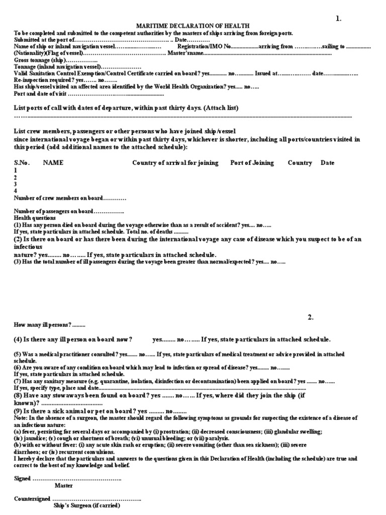 Maritime Declaration of Health | PDF | Infection | Port