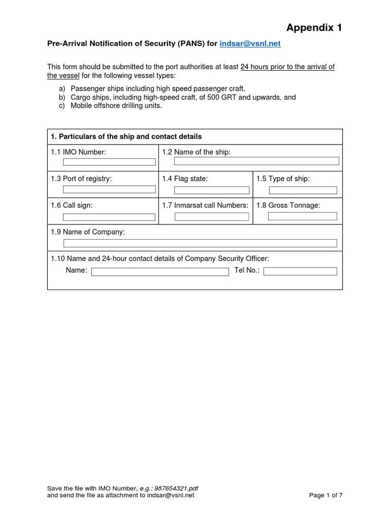 India Coast Guard Pre-Arrival Security Form | PDF | Freight Transport | Watercraft