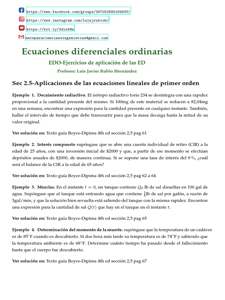 EDO-Ejemplos de Aplicación de Las ED | PDF | Masa | Velocidad