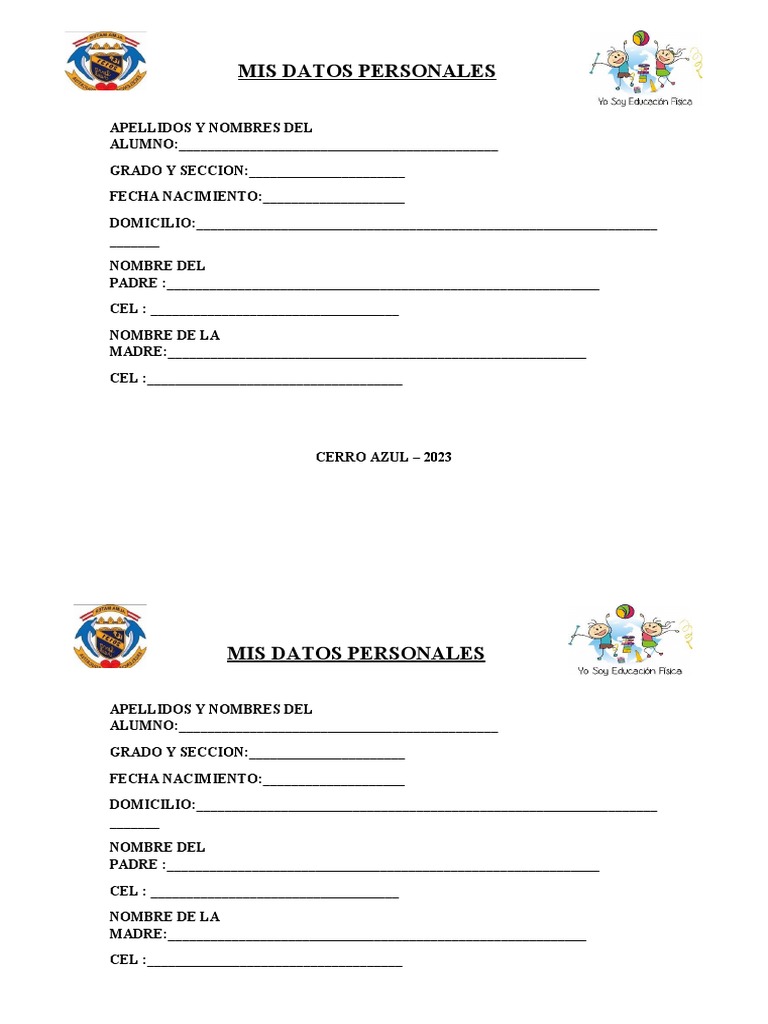 Datos Personales Alumnos Ficha | PDF