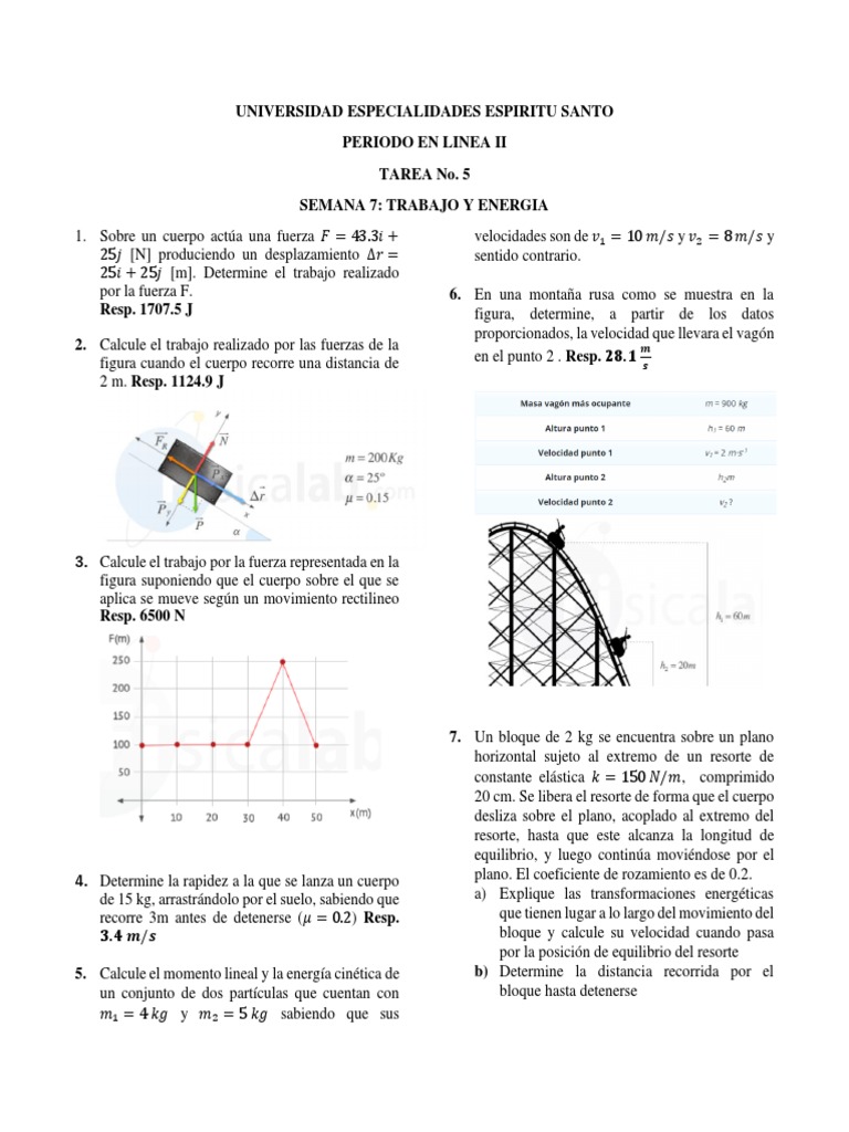 Tarea 5 Trabajo pl2 PDF | PDF | Fuerza | Velocidad