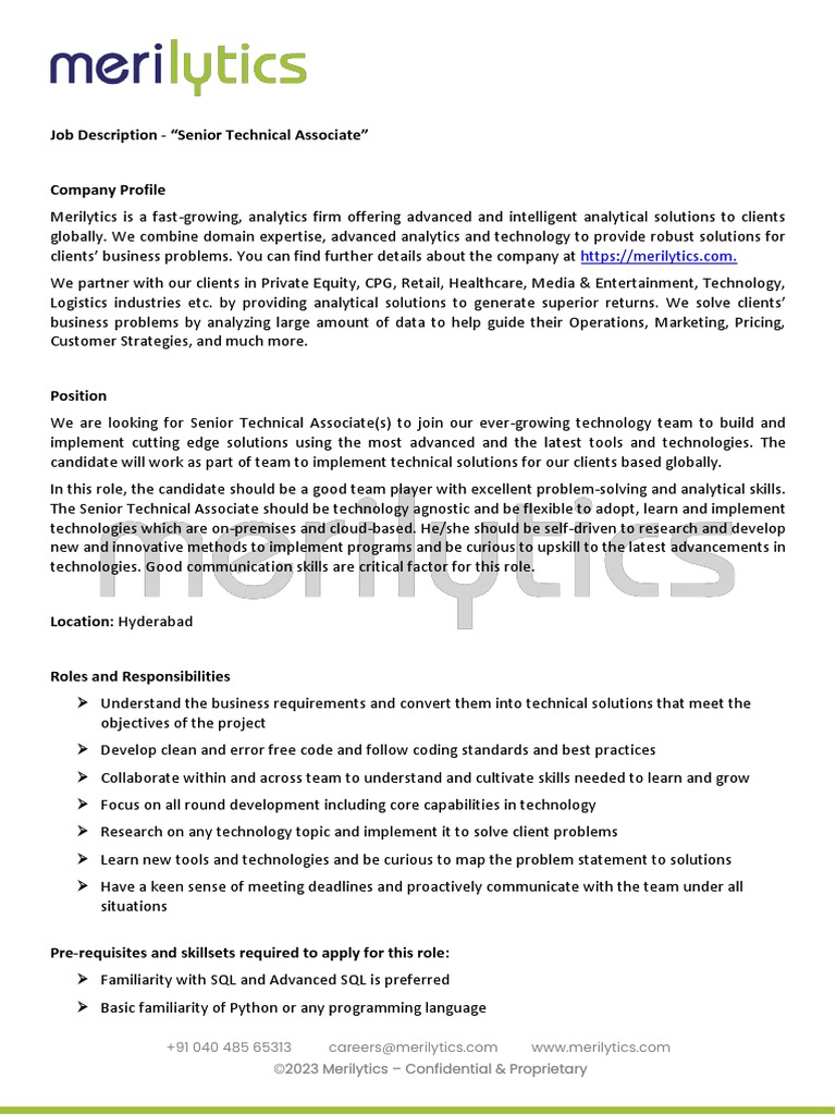 Merilytics JD - Senior Technical Associate PDF | PDF | Analytics | Business