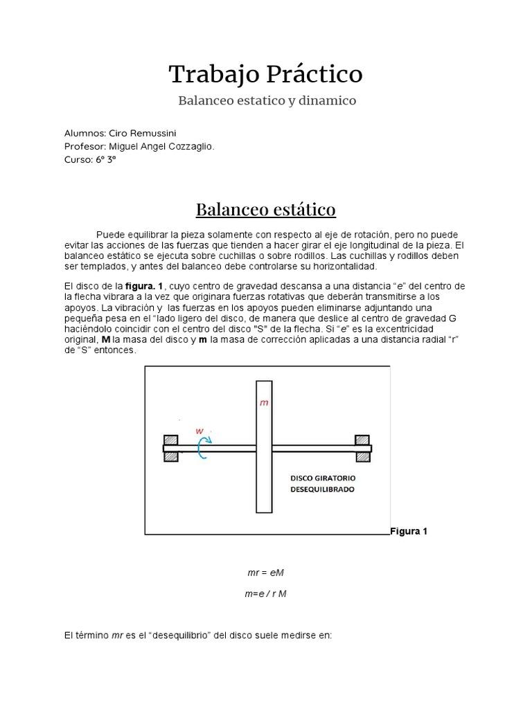 Trabajo Práctico Balanceo Estatico y Dinamico | PDF
