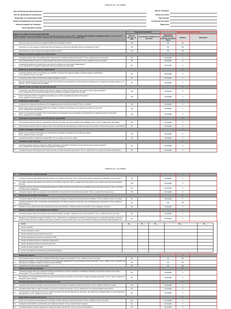 03 - Section 3.3 Annexe 3 - Questionnaire Prequalification HSE | PDF | Assurance | Audit