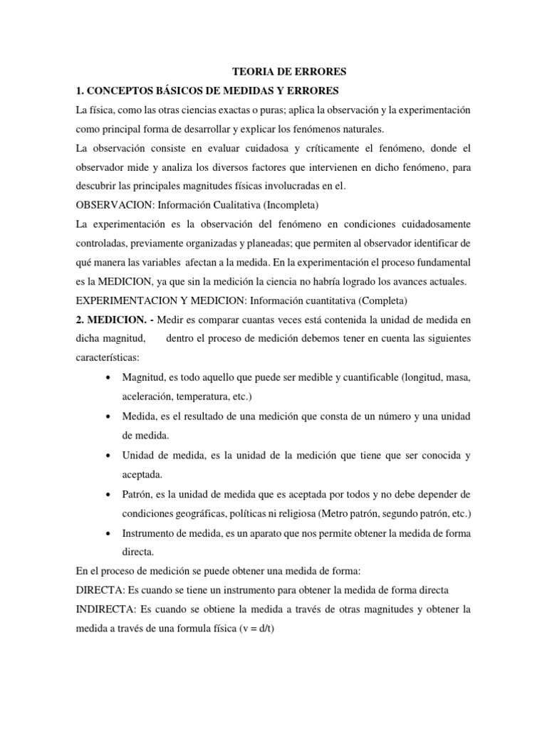 Teoria de Errores | PDF | Medición | Exactitud y precisión