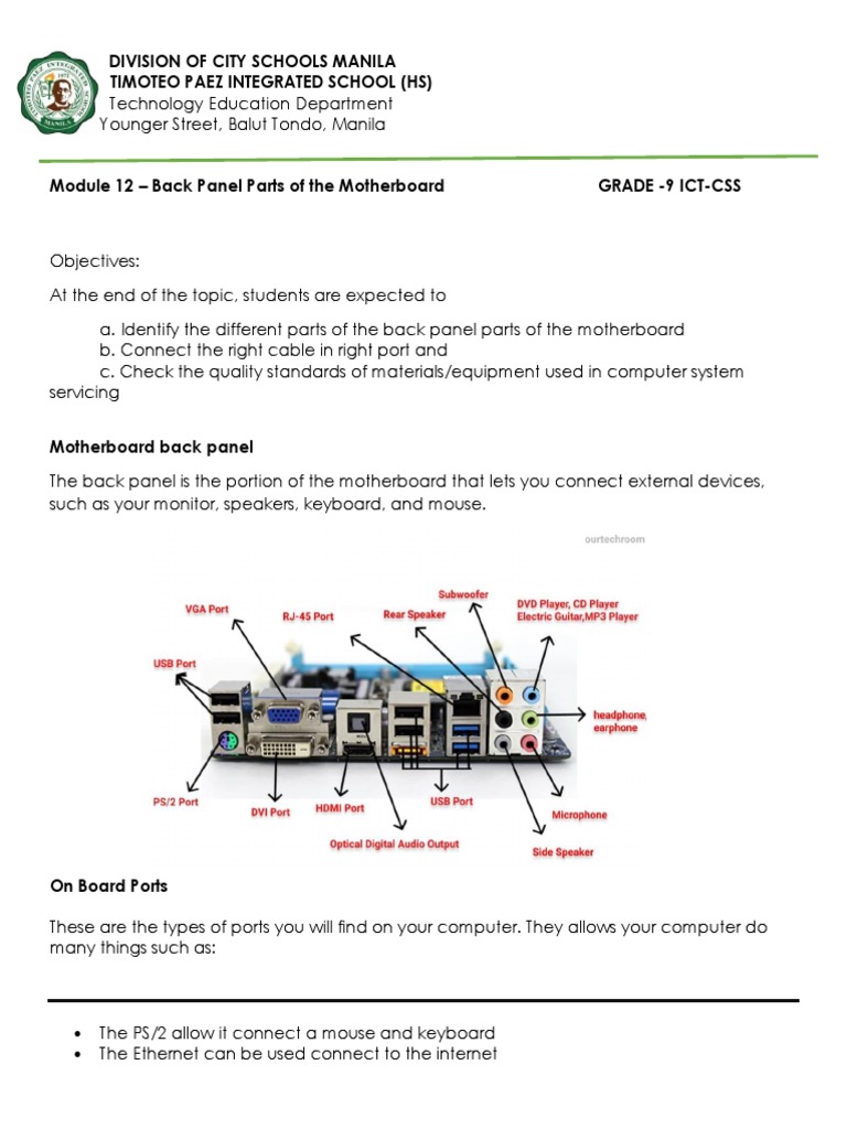 G9 Ict CSS Week 12 Lesson 1 PDF | PDF | Usb | Hdmi