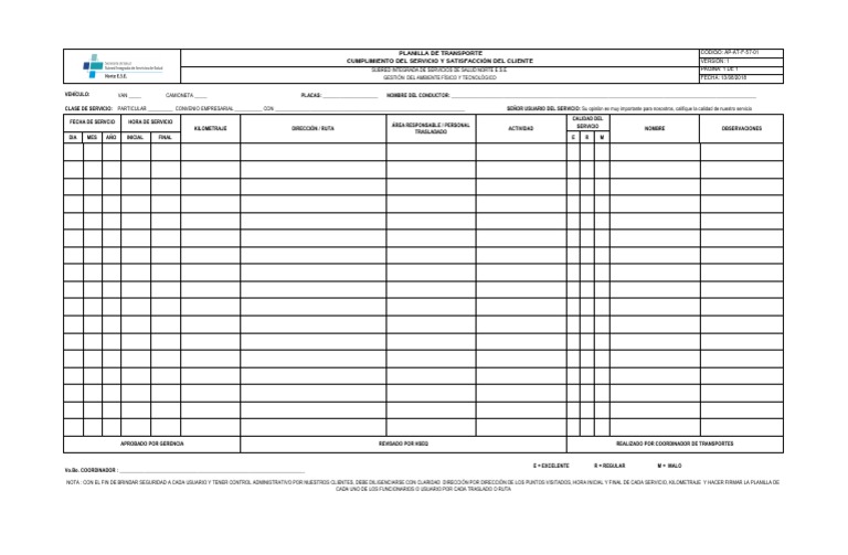 Planilla de Transporte | PDF
