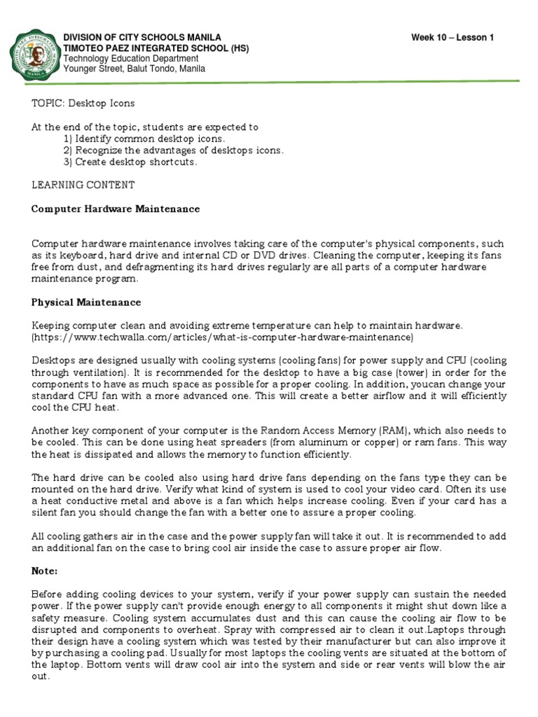 G9 Ict CSS Week March 9 PDF | PDF | Laptop | Computer File