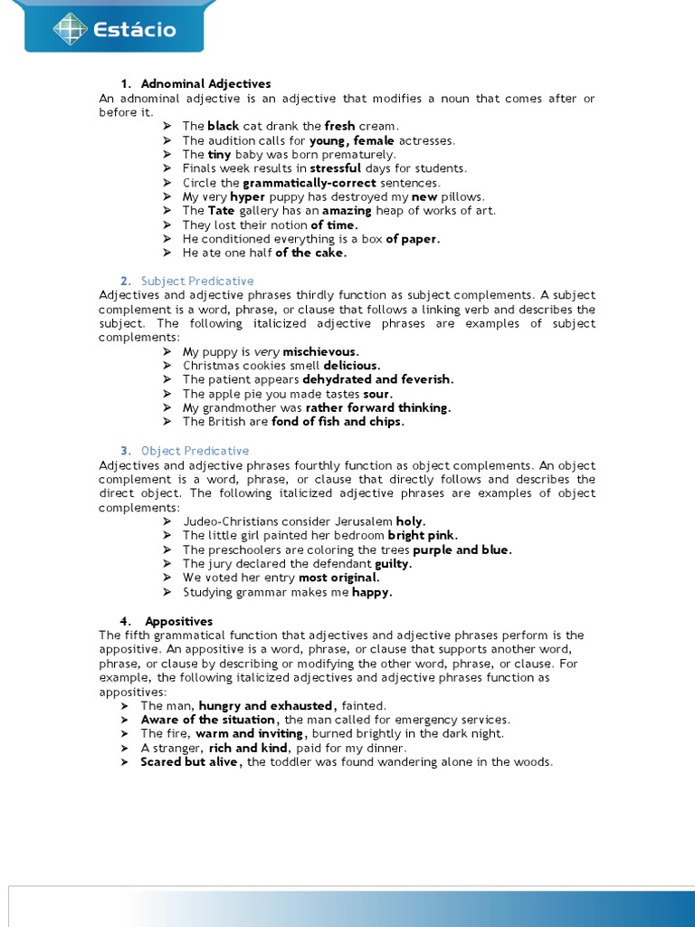 Adjectives - 1 | PDF | Adjective | Phrase