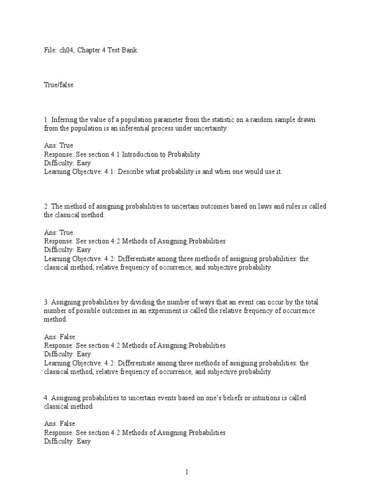 Understanding Probability: A Chapter 4 Test Bank | PDF | Probability ...