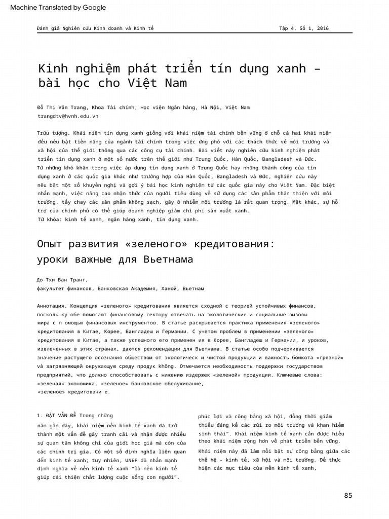 Experiences of Green Credit Development Lessons Learned To Vietnam PDF ...