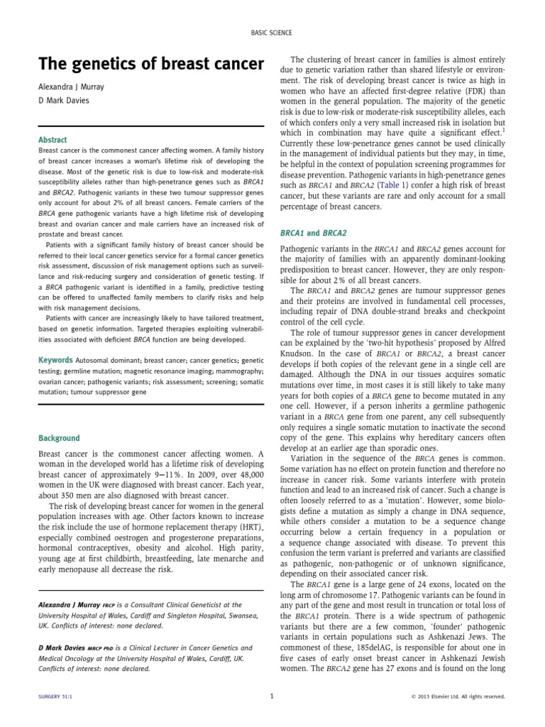 Genetics of Breast Cancer PDF | Download Free PDF | Cancer | Breast Cancer