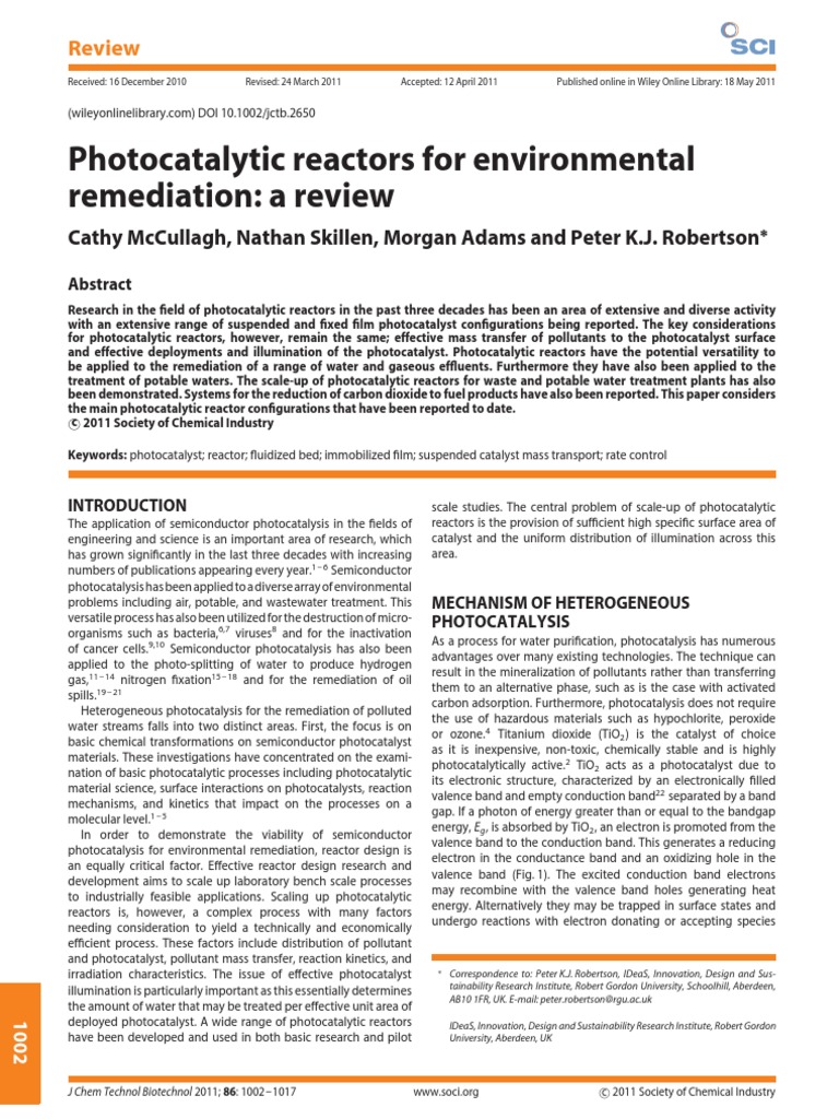 Review Photocatalytic Reactors For | PDF