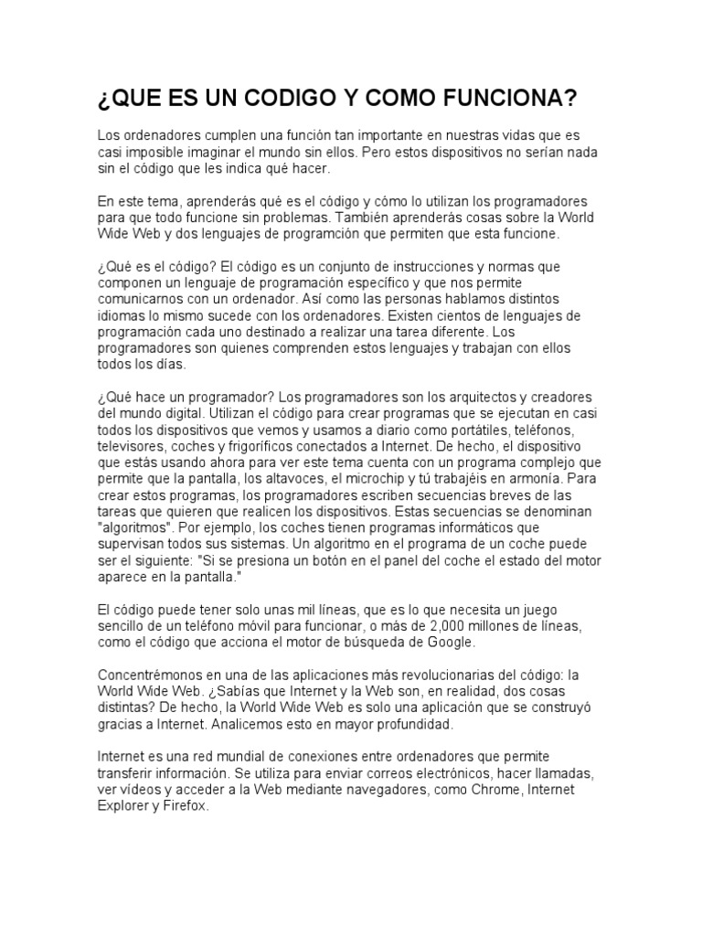 Definición y Función del Código Informático | PDF | Red mundial ...