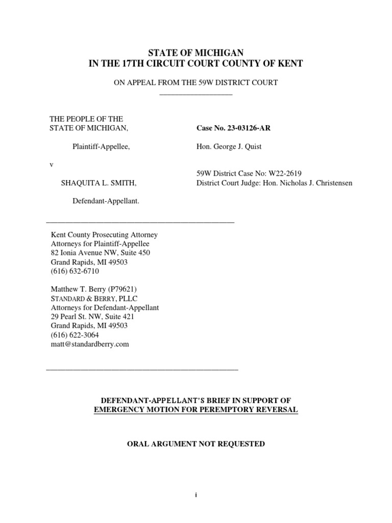 Brief in Support of Motion For Peremptory Reversal | PDF