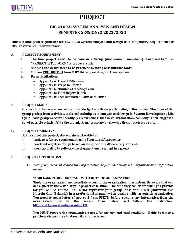 BIC 21003 Project Guidelines 2022/2023 | PDF | Design | System