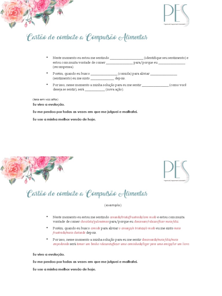 Cartão de Combate A Compulsão Alimentar - PES PDF | PDF