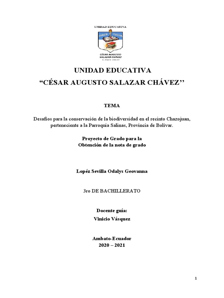 Proyecto de Grado - Odalys Lopez. | PDF | Biodiversidad | Ecosistema