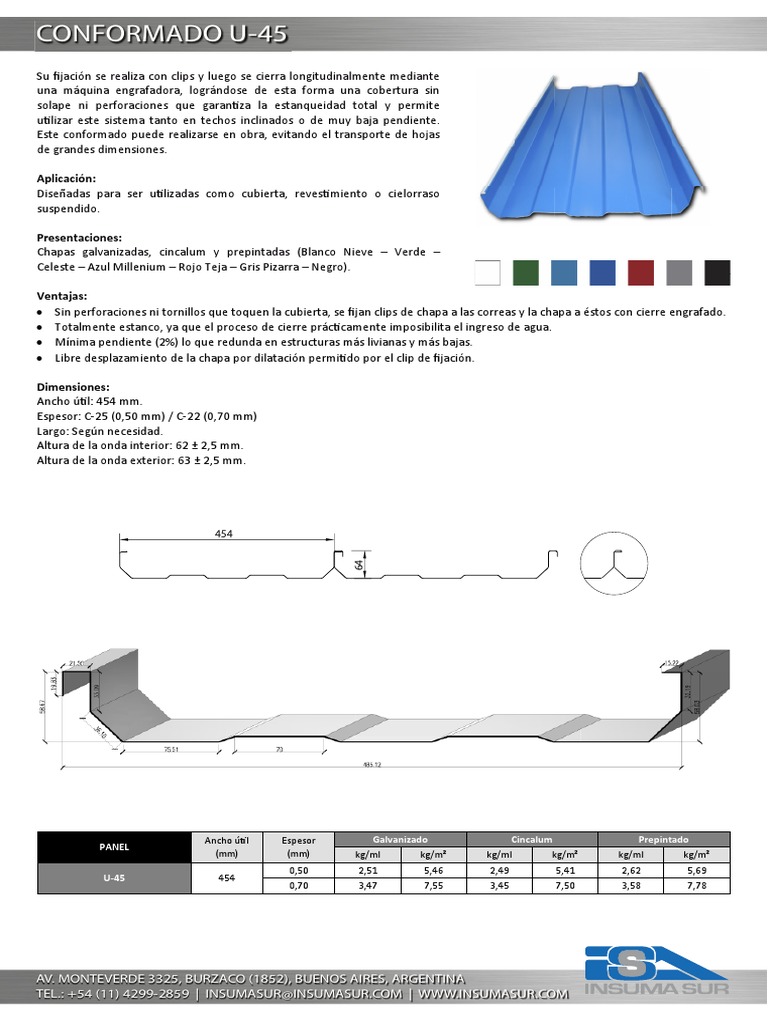 Ficha de Producto Chapa U 45 | PDF