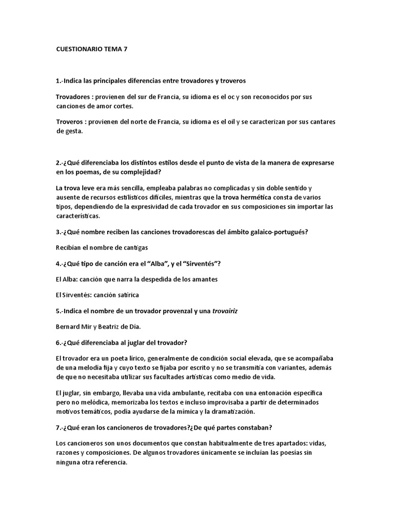 Cuestionario Tema 7 | PDF