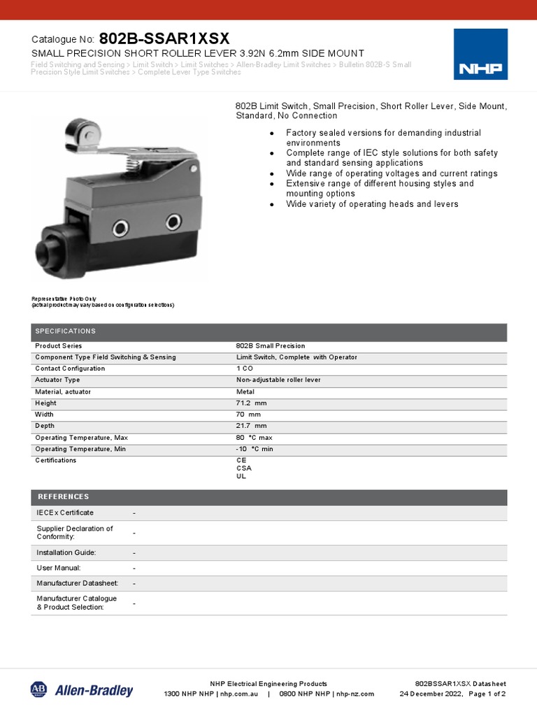 Allen-Bradley 802B Limit Switch Datasheet | PDF | Switch | Horsepower