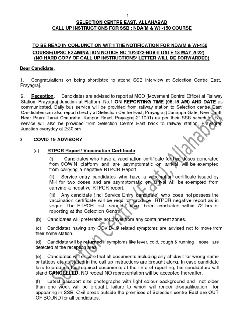 SSB Interview Guidelines for NDA | PDF | Identity Document