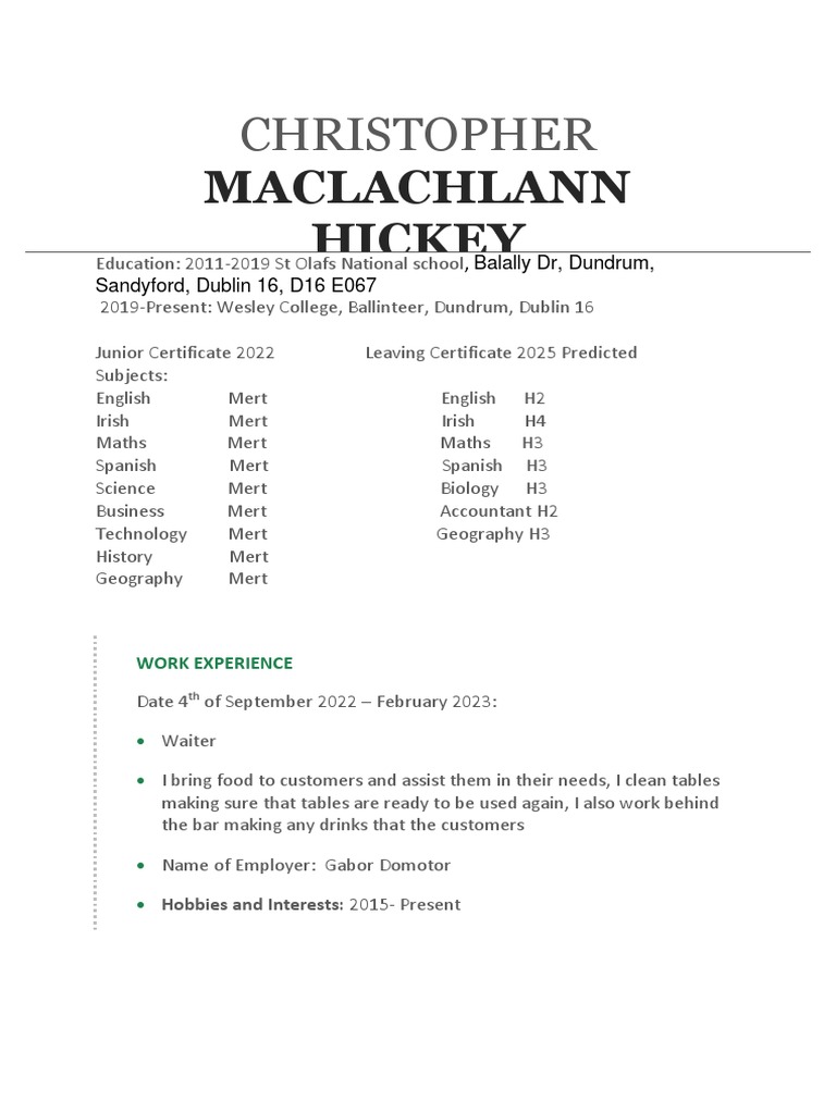 Christopher Maclachlann Hickey's Curriculum Vitae | PDF