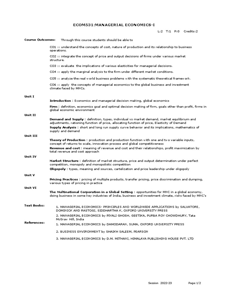 Managerial Economics - 1 | PDF