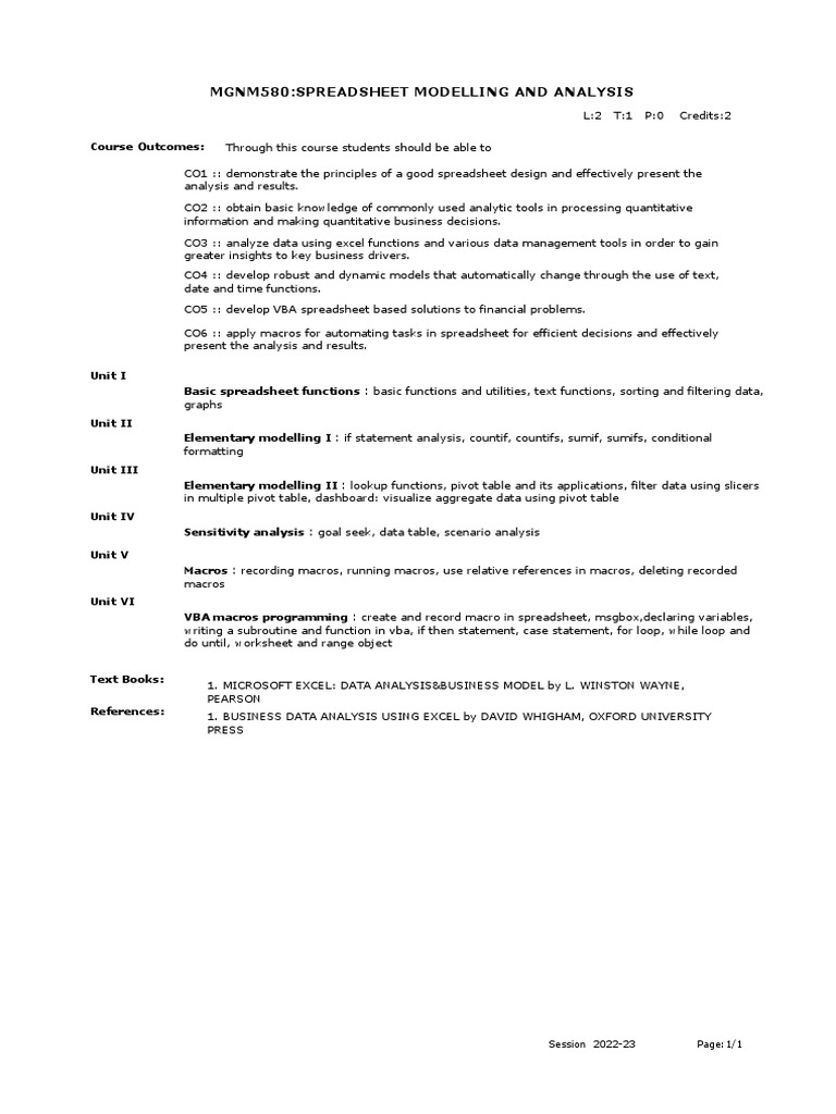 Spreadsheet Modelling | PDF | Microsoft Excel | Spreadsheet
