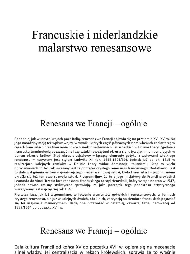 Francuskie - I - Niderlandzkie - Malarstwo - Renesansowe 2 | PDF