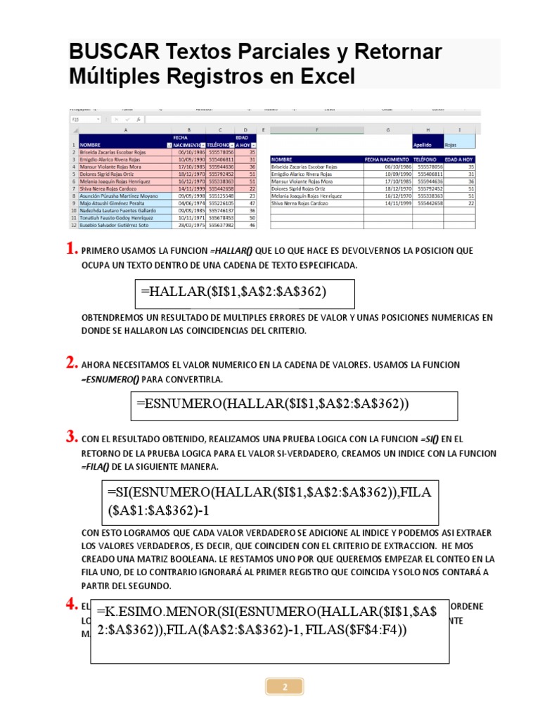 BUSCAR Textos Parciales y Retornar Múltiples Registros en Excel | PDF