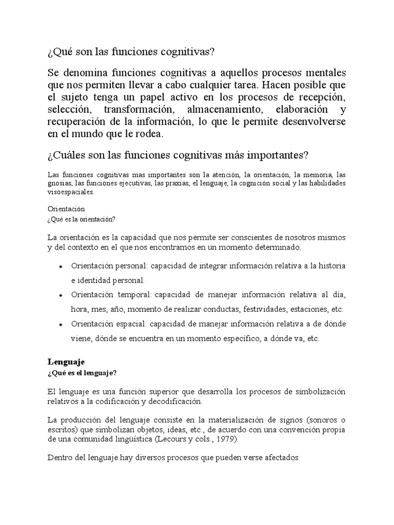 Funciones Cognitivas Clave | PDF | Memoria | Mente