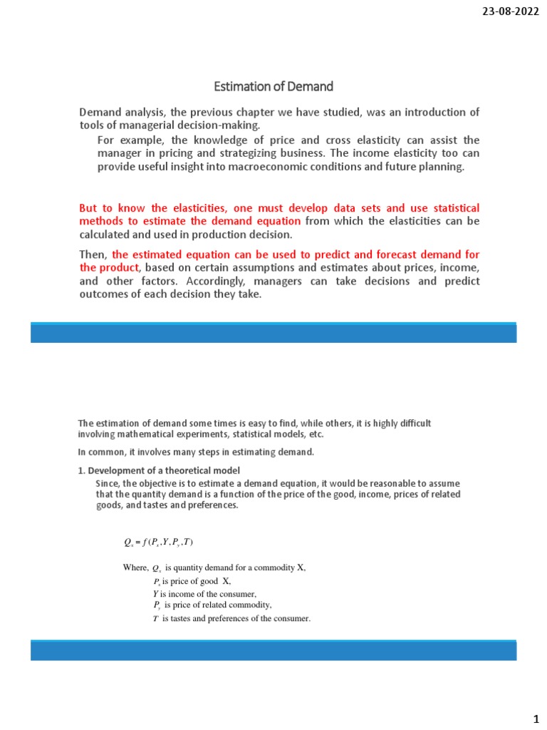 Lesson 7 - Estimation of Demand | PDF | Demand | Price Elasticity Of Demand