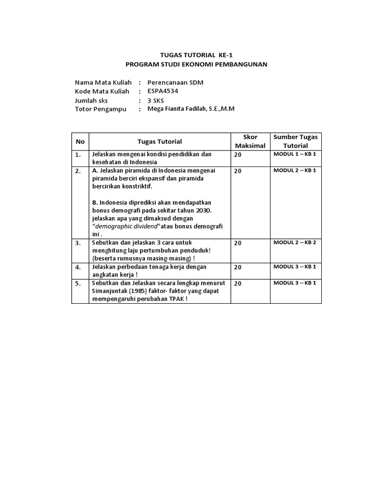 TUGAS TUTORIAL KE 1 - Perencanaan SDM | PDF