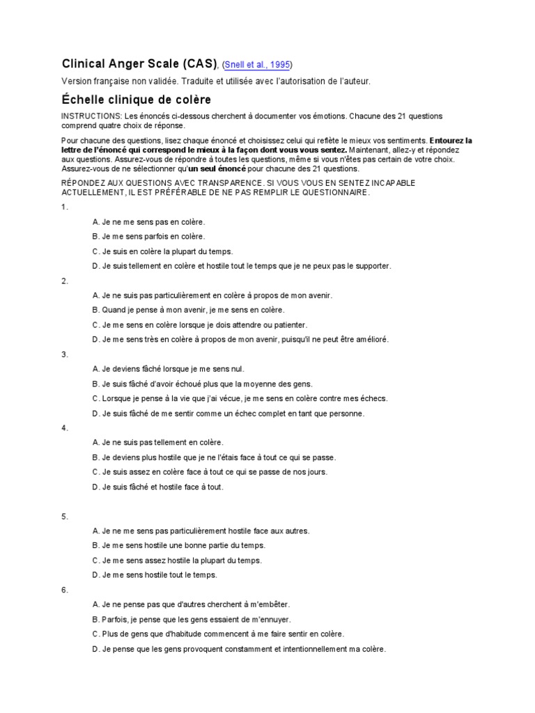 Clinical Anger Scale | PDF | Sommeil