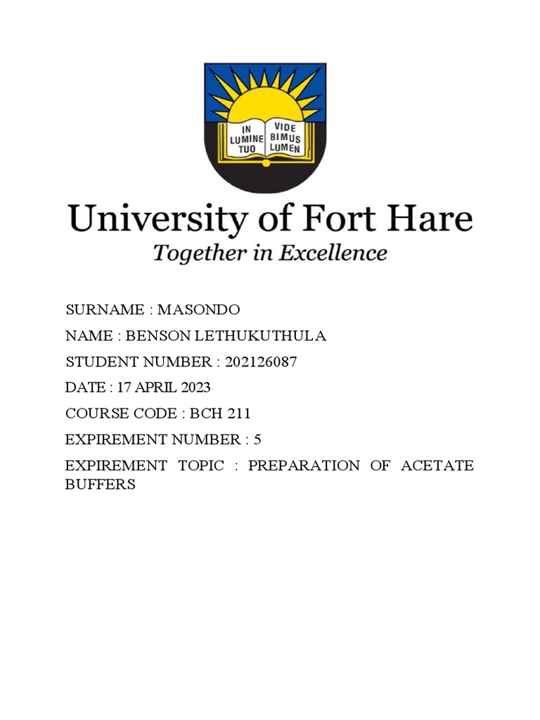 2023 BCH 211 Masondo - BL 202126087 Prac5 Writeup | PDF | Buffer Solution | Acid