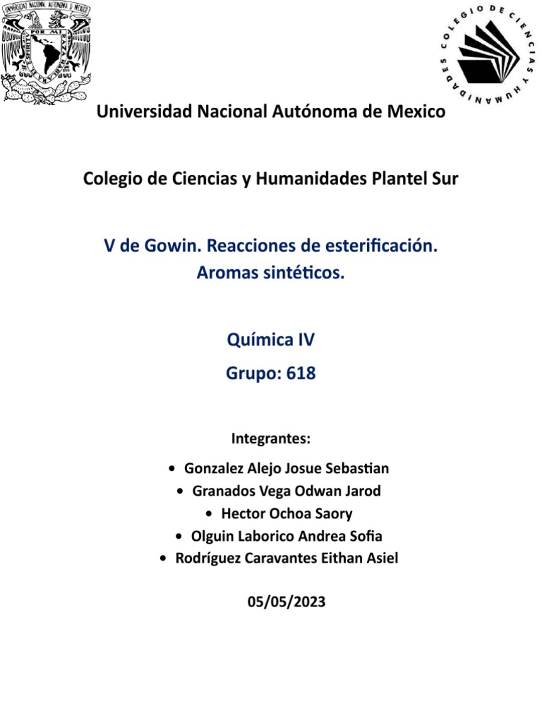 V De Gowin Reacciones De Esterificación Aromas Sintéticos Pdf Pdf