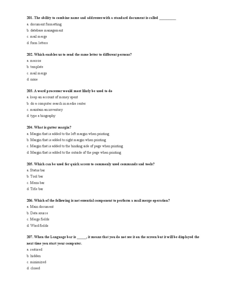Computer MCQs | PDF | Microsoft Word | Page Layout Computer MCQs | PDF | Microsoft Word | Page Layout