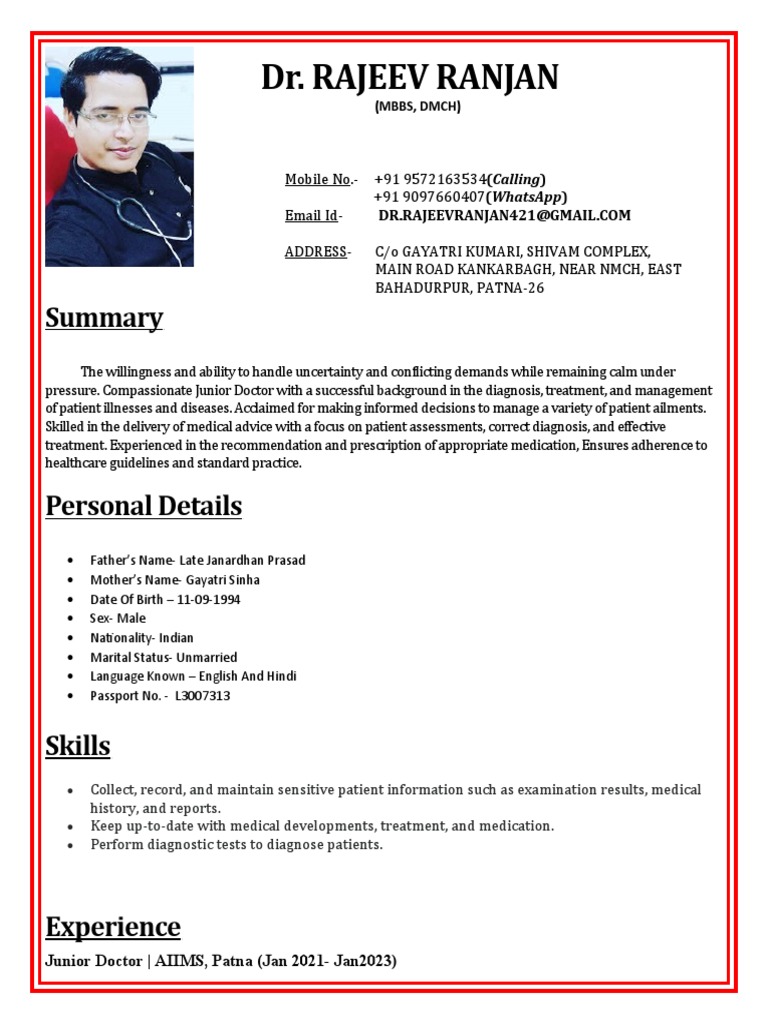 Rajeev Ranjan Resume | Download Free PDF | Medical Diagnosis | Patient Rajeev Ranjan Resume | Download Free PDF | Medical Diagnosis | Patient