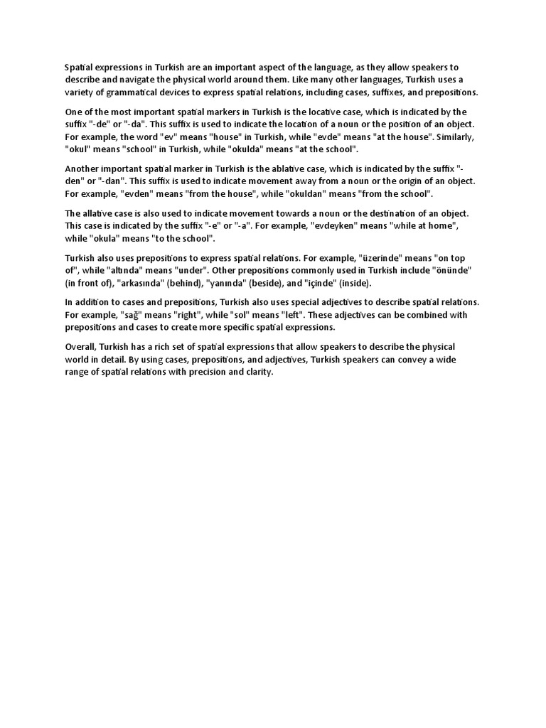 Spatial Expressions in Turkish | PDF