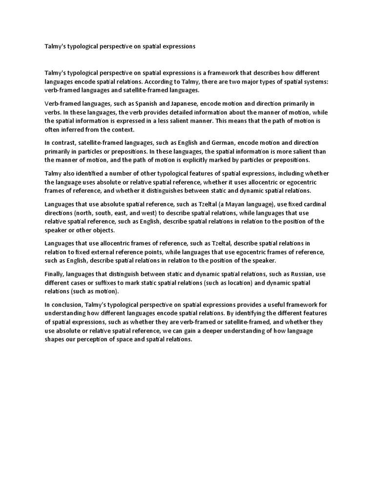 Linguistic Typology of Spatial Expressions | PDF | Linguistics ...