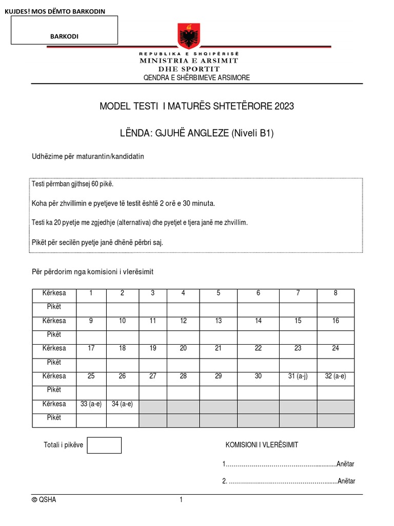 Anglisht B1 Model | PDF