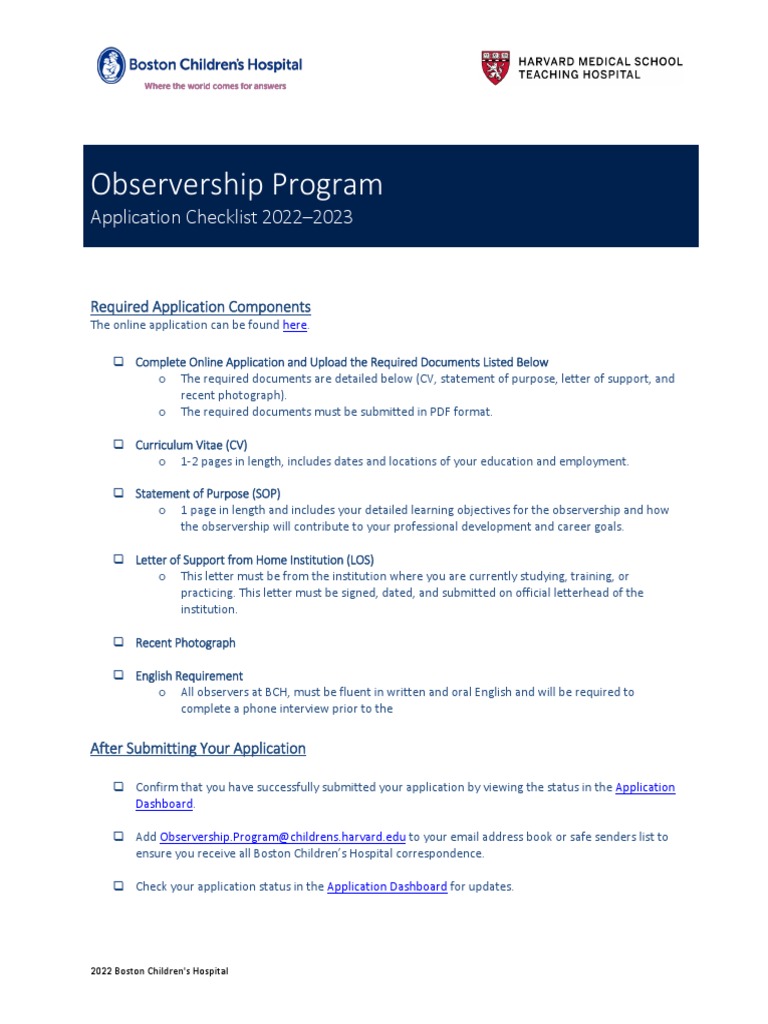 2022 23 Observership Program Application Checklist | PDF