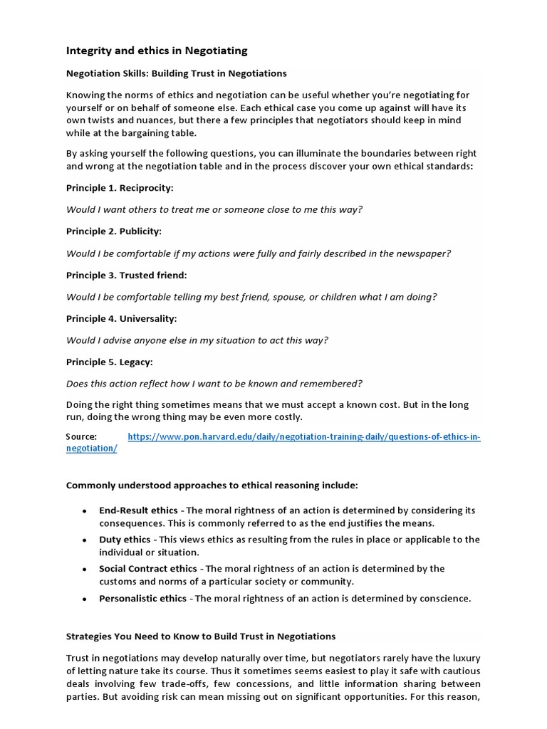 44 - Integrity and Ethics in Negotiating | PDF | Negotiation | Bargaining