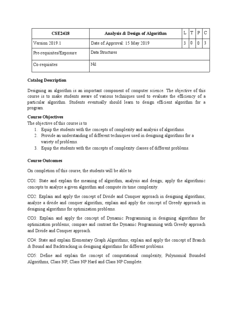 CSE 2418 ADA Syllabus | PDF | Computational Complexity Theory | Dynamic ... CSE 2418 ADA Syllabus | PDF | Computational Complexity Theory | Dynamic ...
