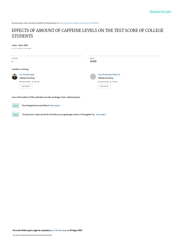 Effects of Amount of Caffeine Levels On The Test Score of College ...