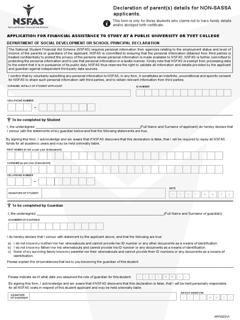 Declaration Form (Non-SASSA Applicants) V1 - 15.09.2022 | Download Free ...